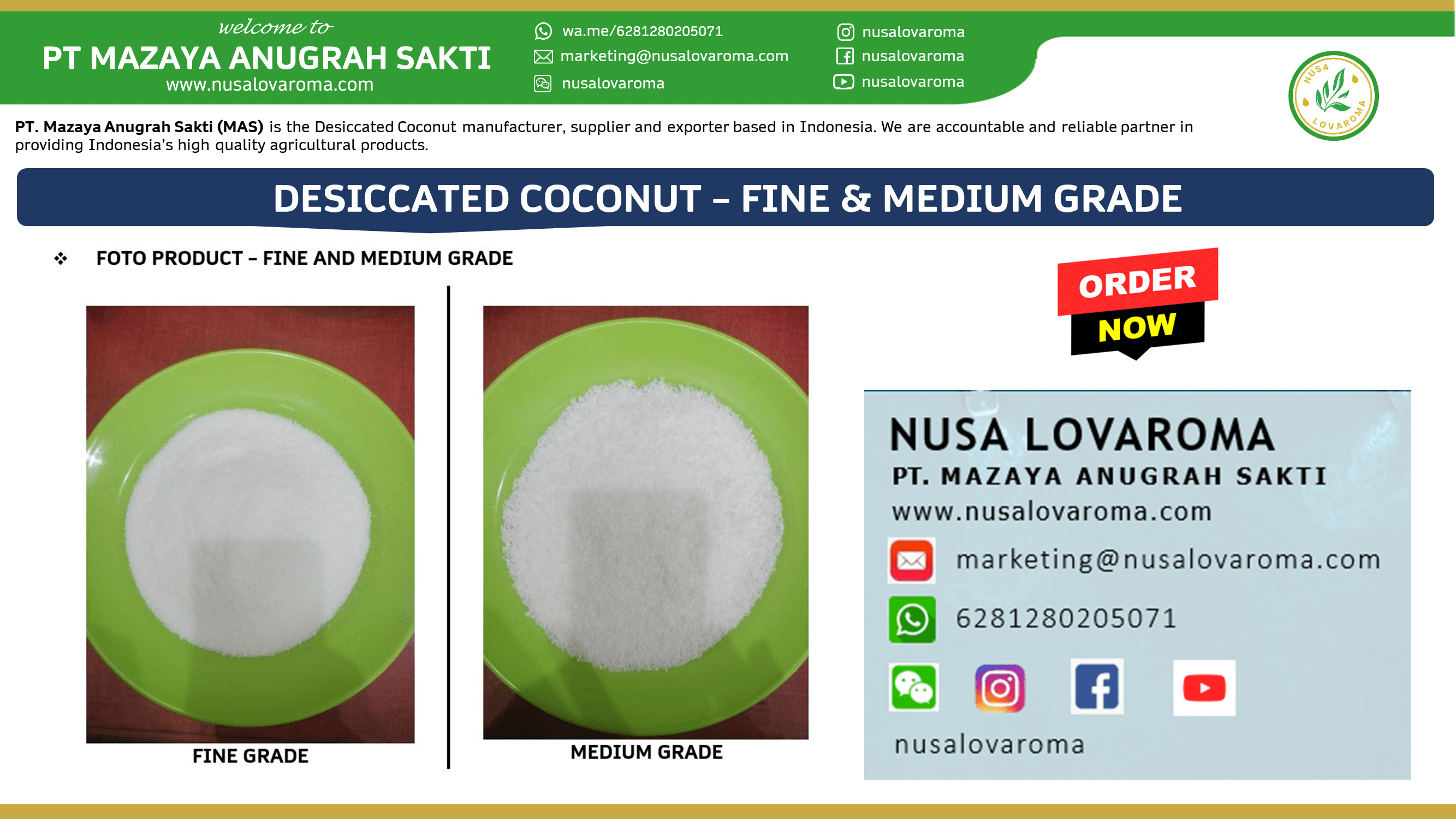Desiccated Coconut Low & High Fat - Harga Terbaik di PT. MAS